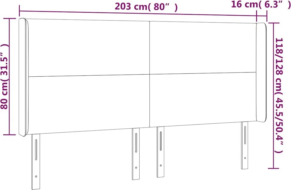 Čelo postele s LED světle šedé 203x16x118/128 cm textil 3123790