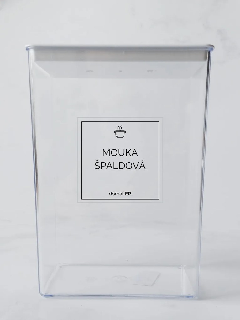 MOUKA ŠPALDOVÁ – průhledná samolepka na dózu, 5 × 5 cm | DomaLEP