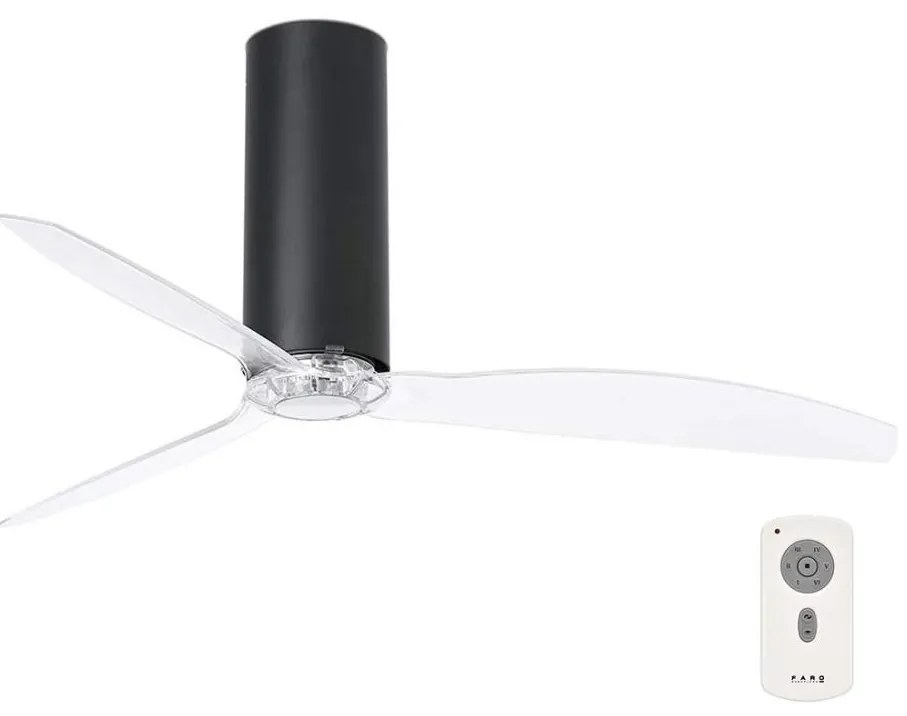FARO 32036- Stropní ventilátor TUBE FAN černá/čirá pr. 128 cm + dálkové ovládání