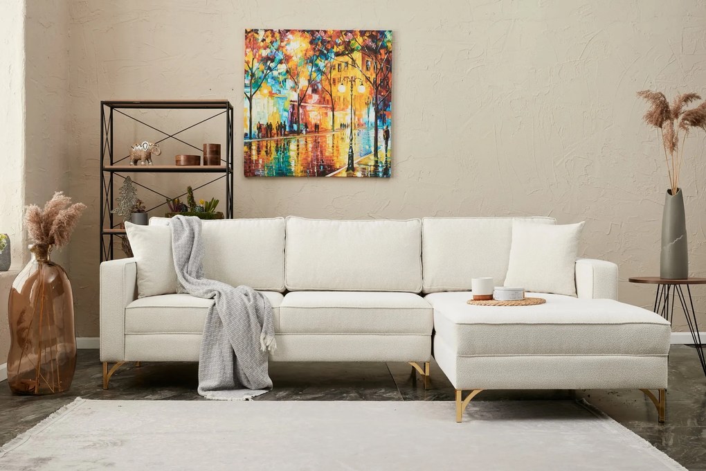 Hanah Home Rohová pohovka BERLIN krémová se zlatou pravá 258 cm