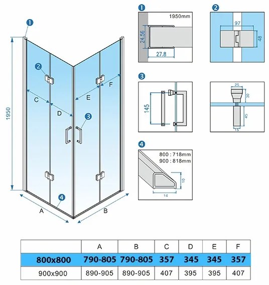 BPS-koupelny Čtvercový sprchový kout HYD-SK08B 80x80 černá/transparent + vanička HYD-SSV-ST02A černá