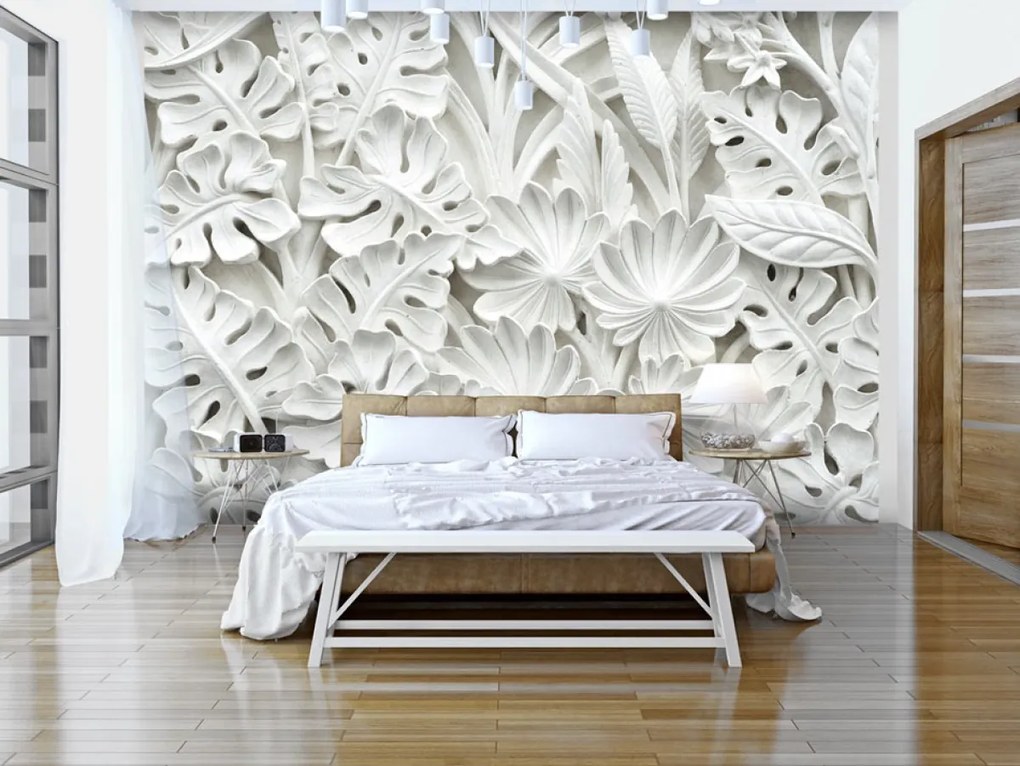 3D tapeta bílé listy + lepidlo ZDARMA Velikost (šířka x výška): 150x105 cm