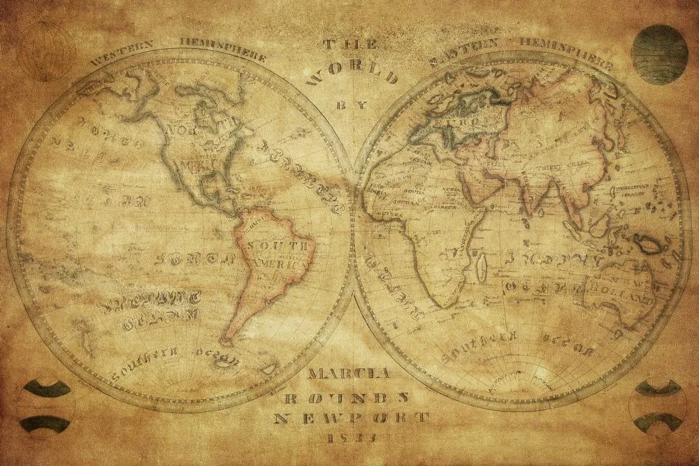 Obraz Historická Mapa Světa Z 19. Století Nedostatek Nedostatek Přírodní plátno 120x80