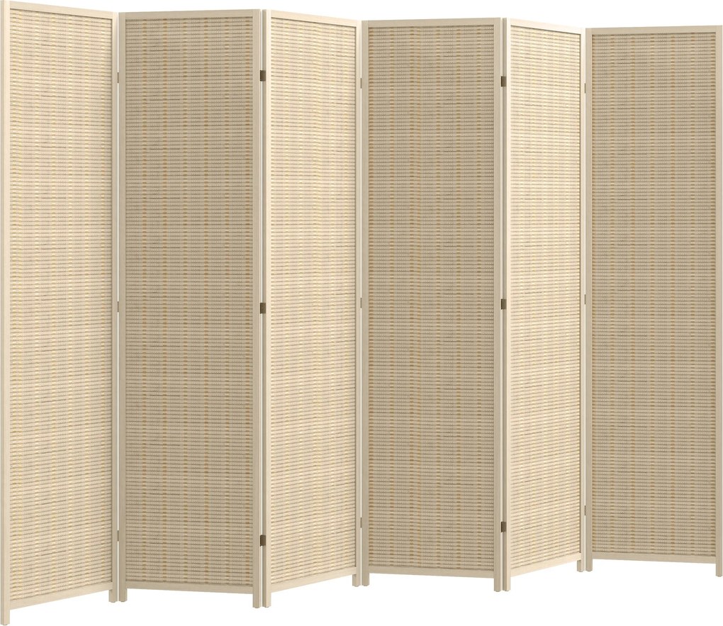 HOMCOM Dřevěný paraván, skládací dělicí stěna se 6 panely, 270 x 180 cm, přírodní dřevo