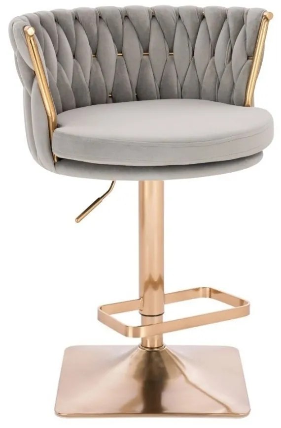 LuxuryForm DESIGN Barová židle LYON VELUR na zlaté hranaté podstavě - světle šedá