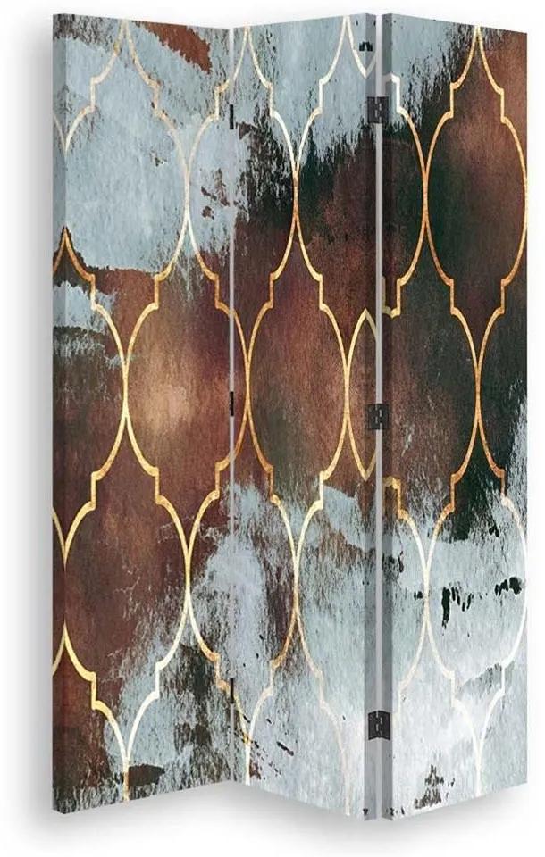 Ozdobný paraván, Marocký jetel v hnědé barvě - 110x170 cm, třídílný, klasický paraván