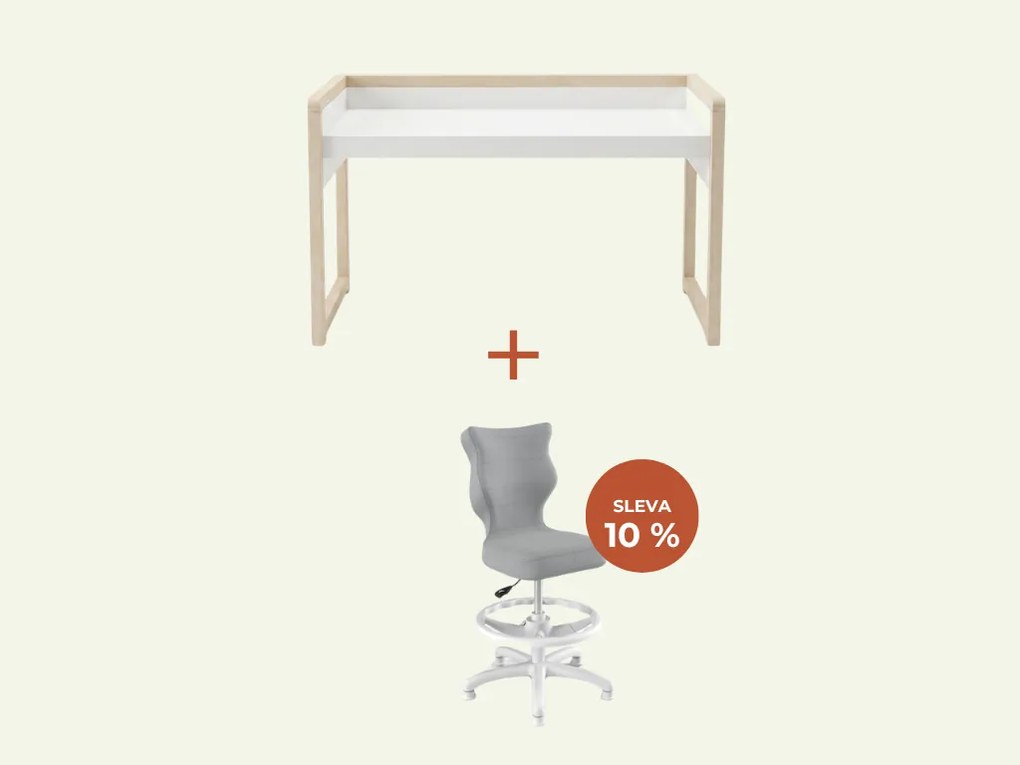 Benlemi Dětský rostoucí stůl STOLLY se dvěma výškami stolu + ergonomická židle ŠEDÁ Zvolte rozměr židle: dítě 119 - 142 cm (výška stolu 71 - 82 cm)