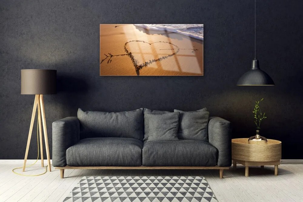 Obraz na skle Pláž Srdce Moře Umění 120x60 cm