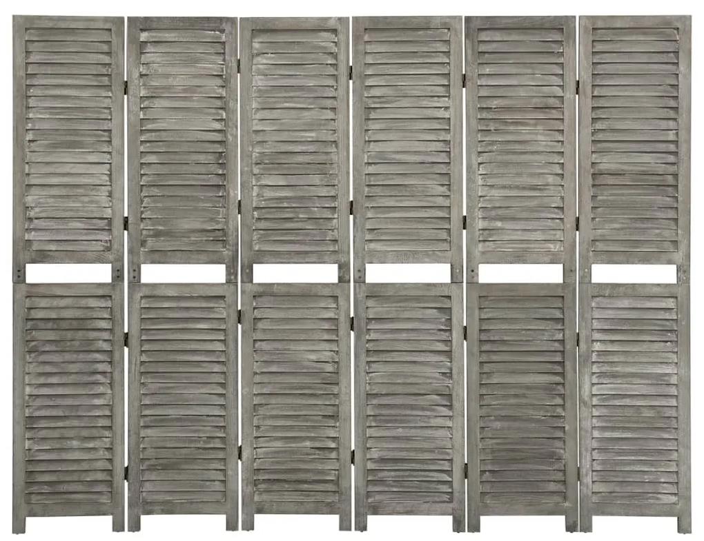 6dílný paraván šedý 214 x 166 cm masivní dřevo,  338577