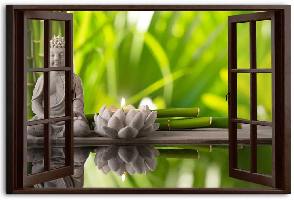 3D obraz okno Buddha Velikost (šířka x výška): 120x80 cm