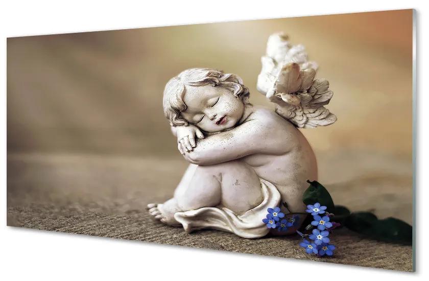 akrylový obraz Spící anděl květiny desky 100x50 cm