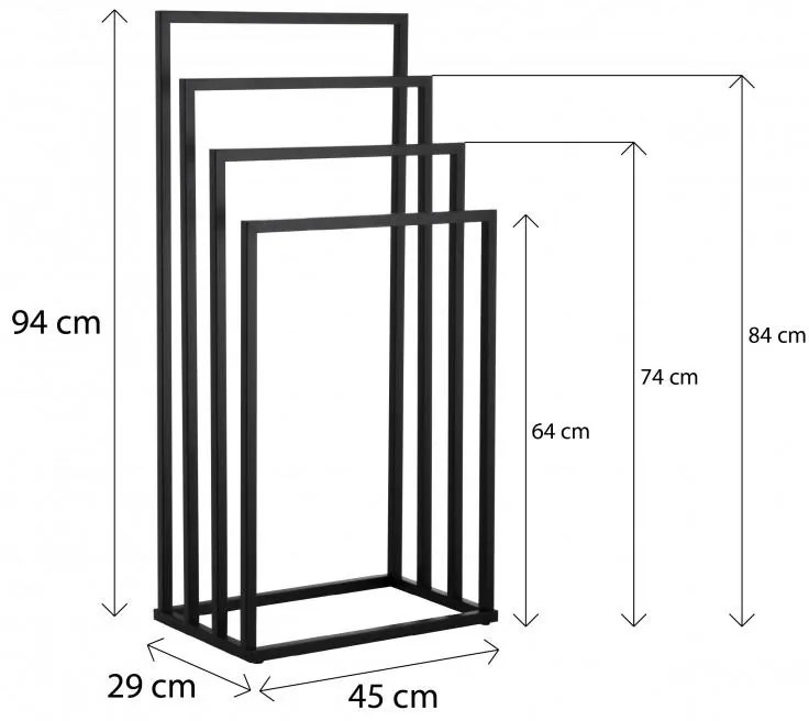Erga Lonia, čtyřramenný věšák na ručníky 45x29x94 cm, černá matná, ERG-YKA-P.LONIA4-BLK