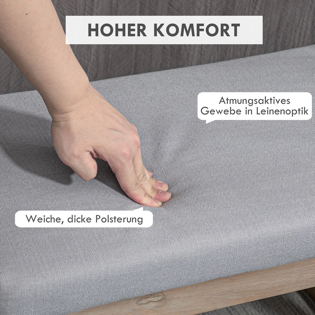 HOMCOM Taburet na nohy Čalouněný taburet s dřevěnými nohami 68x38x42 cm šedý Taburet do obývacího pokoje Ložnice Předsíňová lavice