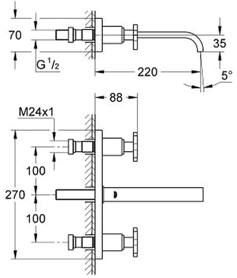 Grohe Allure - umyvadlová baterie pod omítku, délka ramene 22 cm, kohoutkové ovládání, chrom, Grohe 20192000