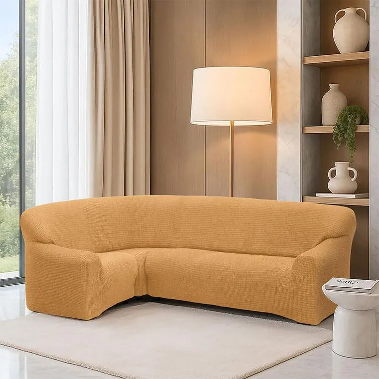 Super strečové potahy RUBINIA zlatá rohová sedačka (š. 340 - 540 cm)