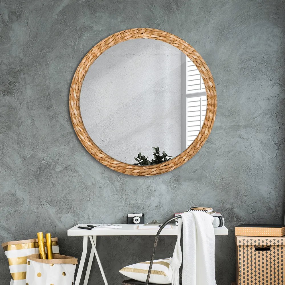 Kulaté dekorativní zrcadlo na zeď Reed textura fi 90 cm