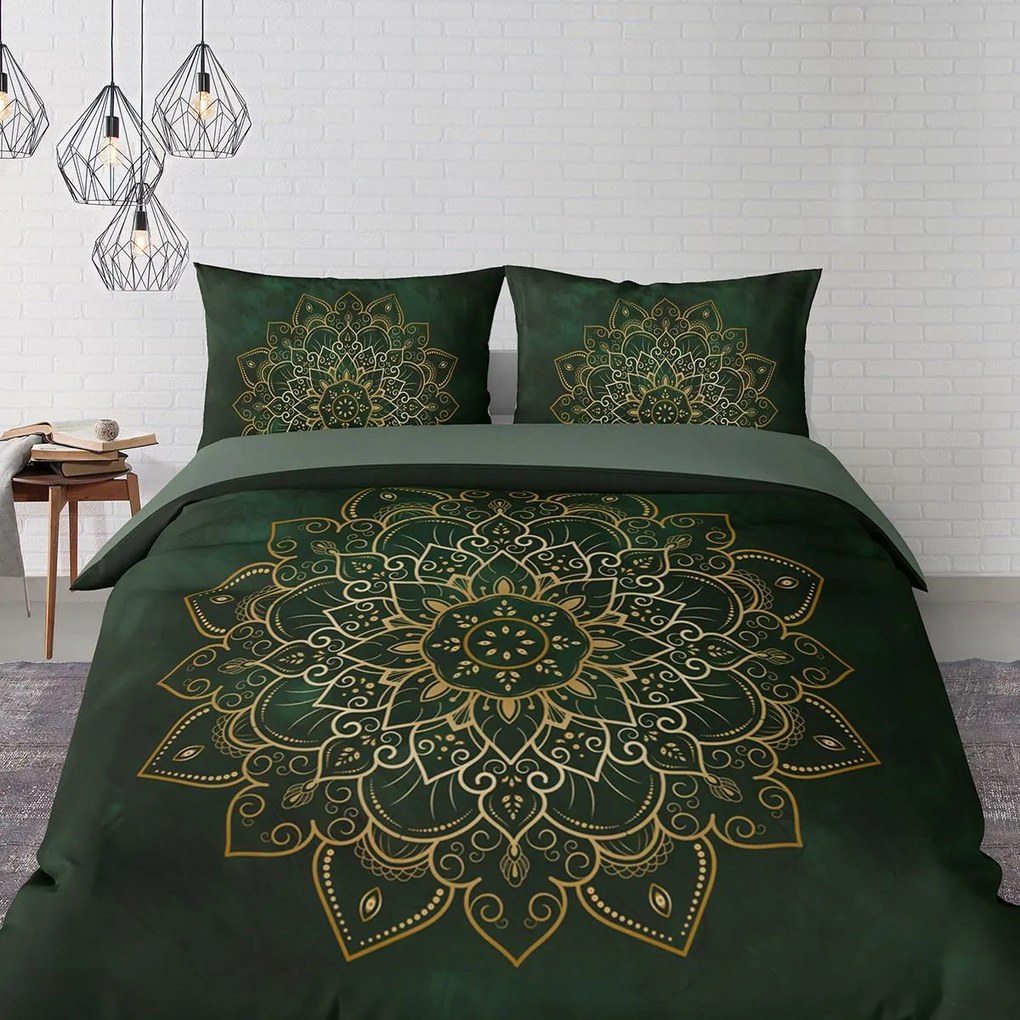 Detexpol Bavlněné povlečení 160x200 lahvově zelené s boho mandalou – 5838 A – Celoroční sada ložního prádla Floral Elegance