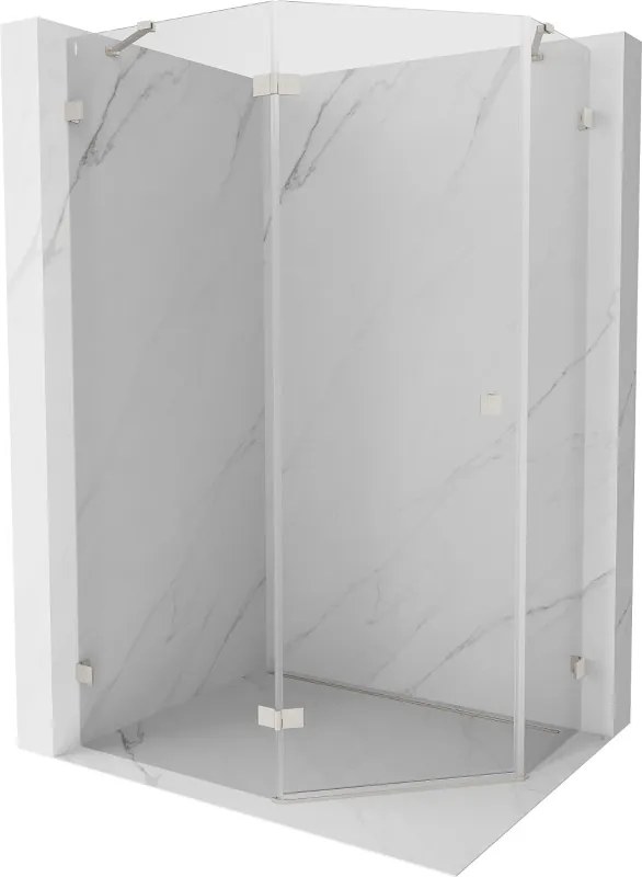 Mexen Lunar, pětiúhelníkový sprchový kout naklápěcí doleva 90 x 80 cm, 8mm čiré sklo, ocelový profil, 831-090L-080P-97-00-L