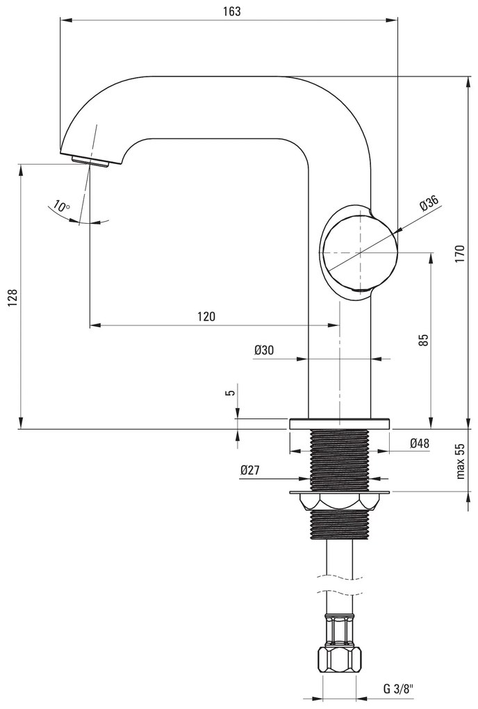 Deante Silia Hexa, umyvadlová baterie h-170, broušená ocel, DEA-BHS_F24M