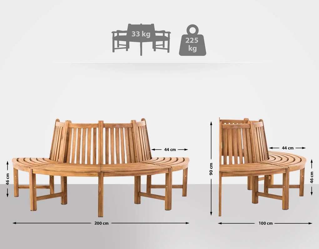 Lavice kolem stromu Leming půlkruhové provedení 200 cm – teaková