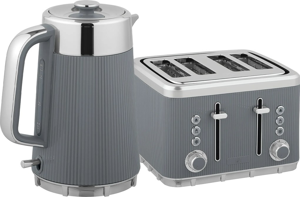 HOMCOM Varná konvice 2200 W, 1,7 l s funkcí rychlého vaření, filtr proti vodnímu kameni a toustovač na 4 plátky s 7 stupni opékání, šedá