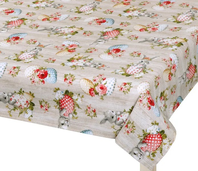 Bellatex Ubrus Velikonoce Zajíček béžová, zelená, červená rozměr 70x70 cm