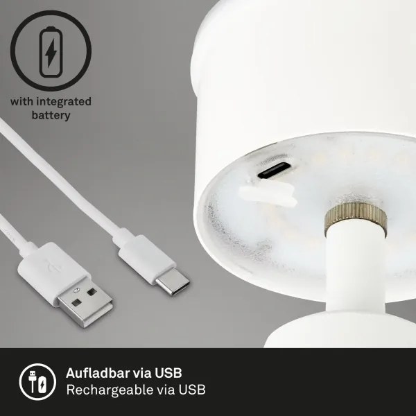 Brilo - LED Stmívatelná nabíjecí venkovní stolní lampa LED/3,5W/5V IP44 bílá