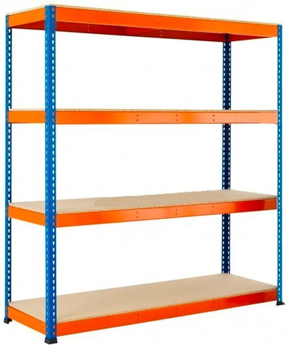 Fistar Regál 180x160x60 cm PROFESIONÁLNÍ, lakovaný 4-policový, nosnost 1600 kg - MODRO-ORANŽOVÝ