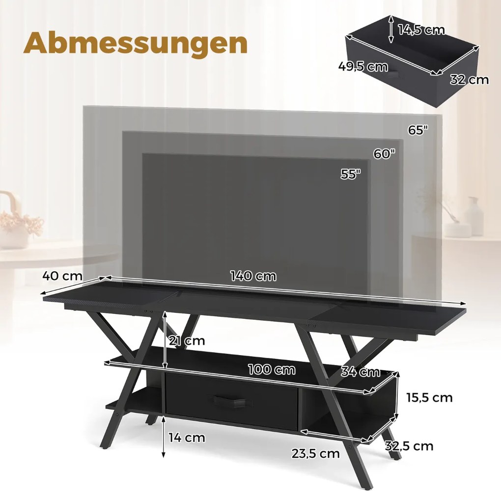 Costway Televizní stojan pro 65 palcový televizor 3 Tier Entertainment Center