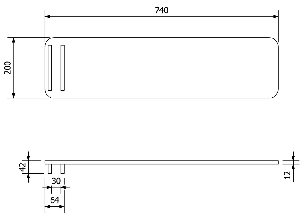 Polysan, IPANEMA polička na vanu, 74x20 cm, černá, 73311