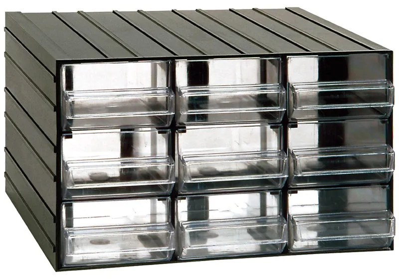Modulová skříňka se zásuvkami, 382 x 290 x 230 mm, 9 zásuvek