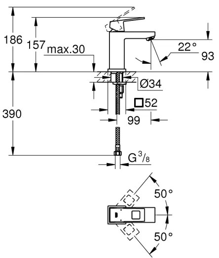 GROHE 2313200E - Umyvadlová baterie EUROCUBE velikost S lesklý chrom
