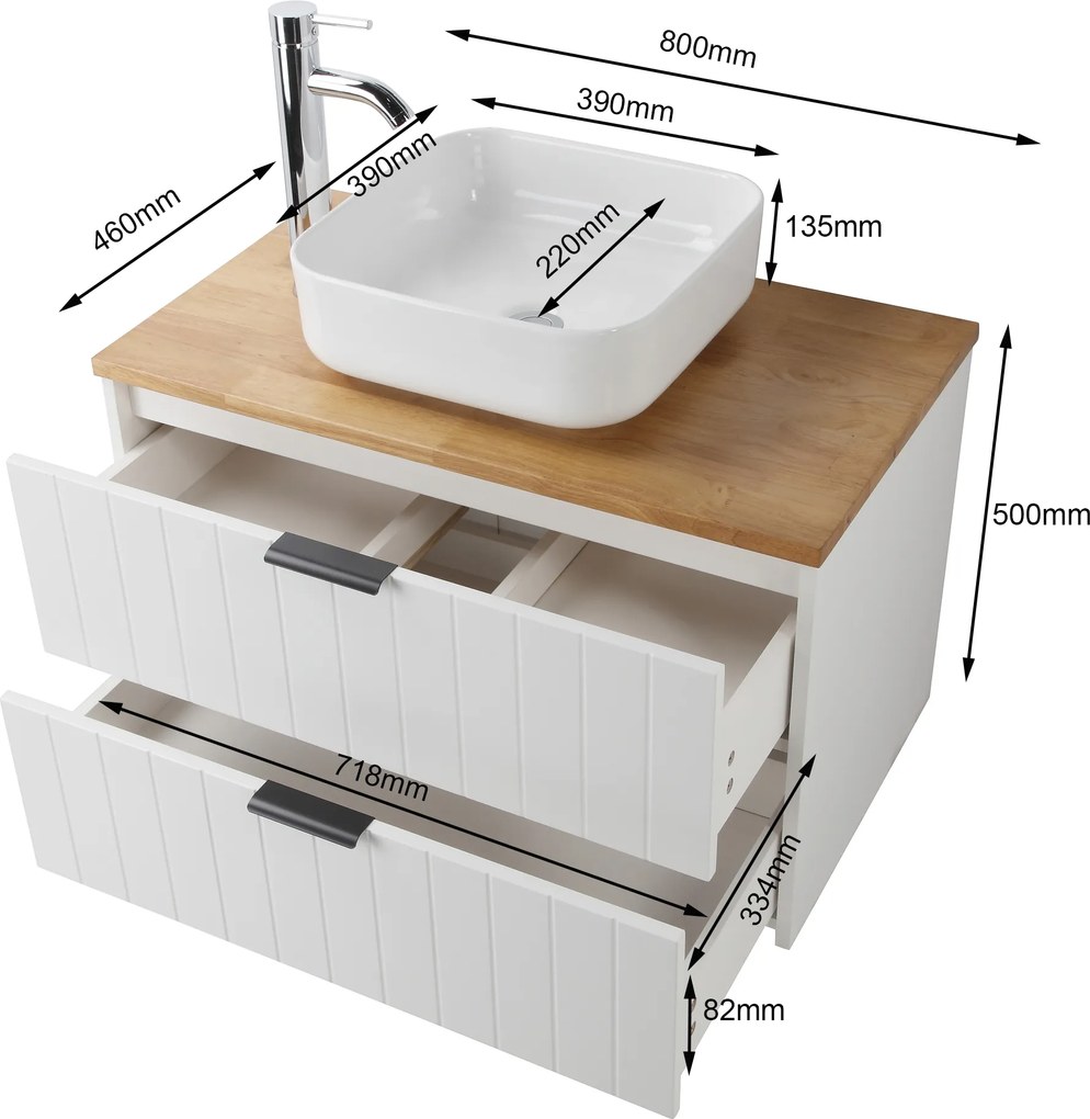 Závěsná skříňka pod umyvadlo Houseland Velora s deskou 80 cm bílá/dub