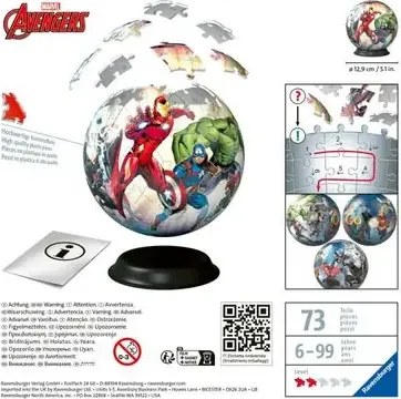 Ravensburger 3D Puzzle-Ball Marvel: Avengers / 72 dílků / od 6 let