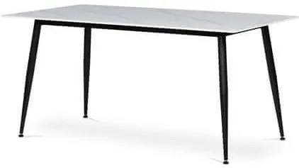 Autronic Moderní jídelní stůl Stůl jídelní 160x90x76 cm, deska slinutý kámen v imitaci matného mramoru, černé kovové nohy (HT-406M WT)
