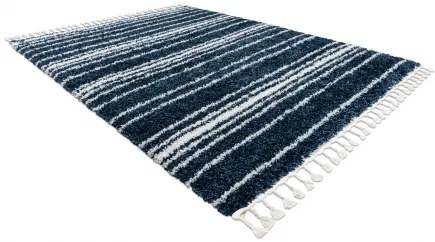 koberec UNION 4080 Pruhy modrý / krém střapce, Maroko Shaggy velikost 160x220 cm | krásné koberce cz