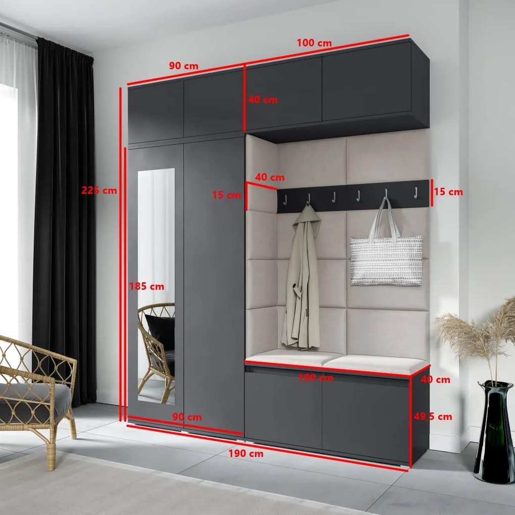 Předsíňová stěna Emi 16 - grafit Barva panelů: Tmavě červená - Trinity 24