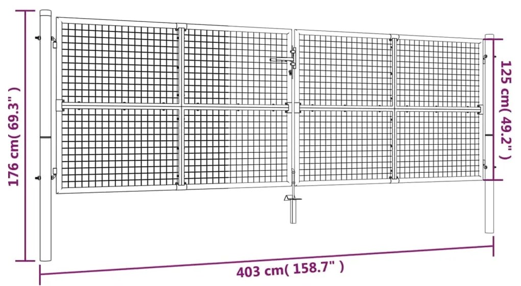 vidaXL Marketos Pletivá zahradní branka pozinkovaná ocel 400 x 125 cm šedá