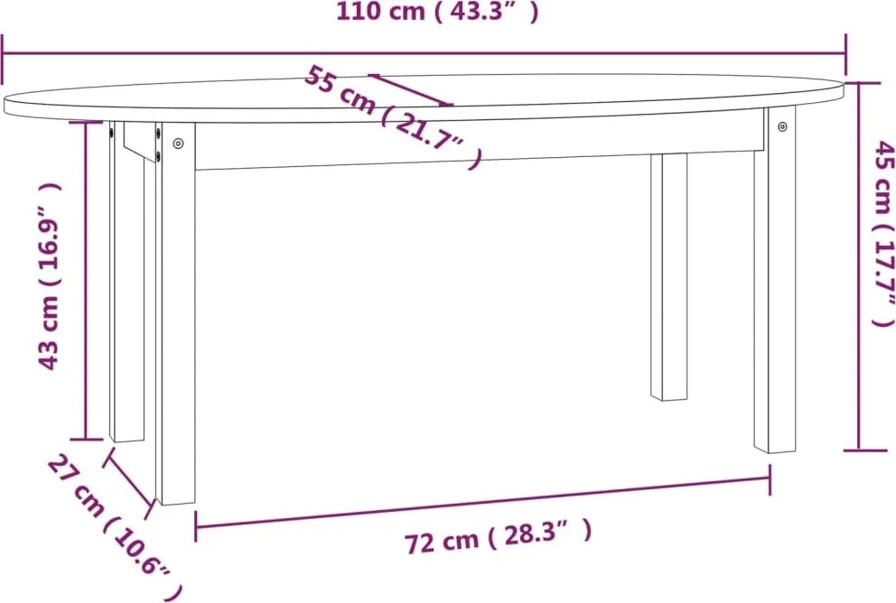 vidaXL Konferenční stolek 110 x 55 x 45 cm masivní borové dřevo [822343] Barva: Bílá