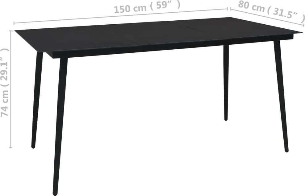 vidaXL Zahradní jídelní stůl černý 150 x 80 x 74 cm ocel a sklo [312158]