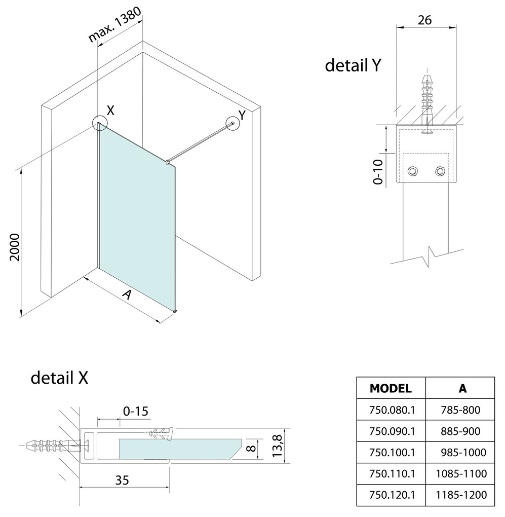 Bruckner Bruckner, SPITZA sprchová zástěna WALK-IN, 800 mm, 750.080.1