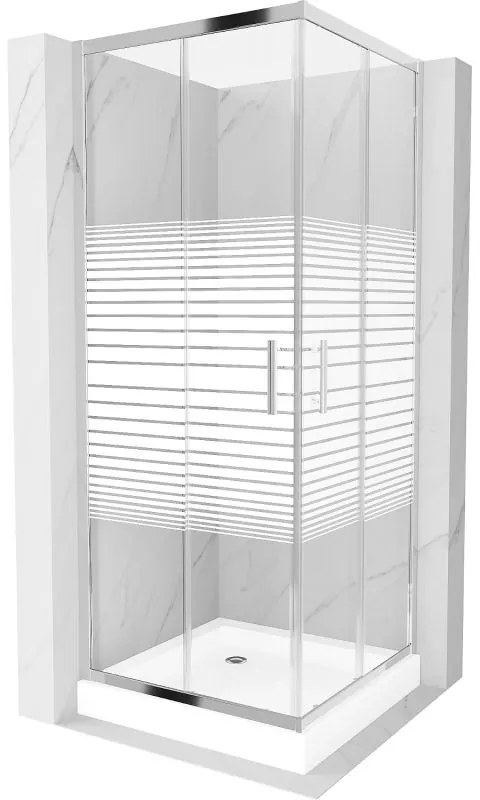 Mexen Rio čtvercový sprchový kout 70 x 70 cm, bílé pruhy, chrom + sprchová vanička, bílá - 860-070-070-01-20-4510