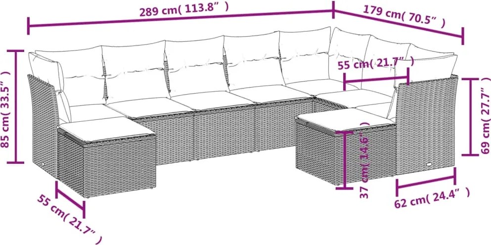 9dílná zahradní sedací souprava s poduškami béžová polyratan 3250407