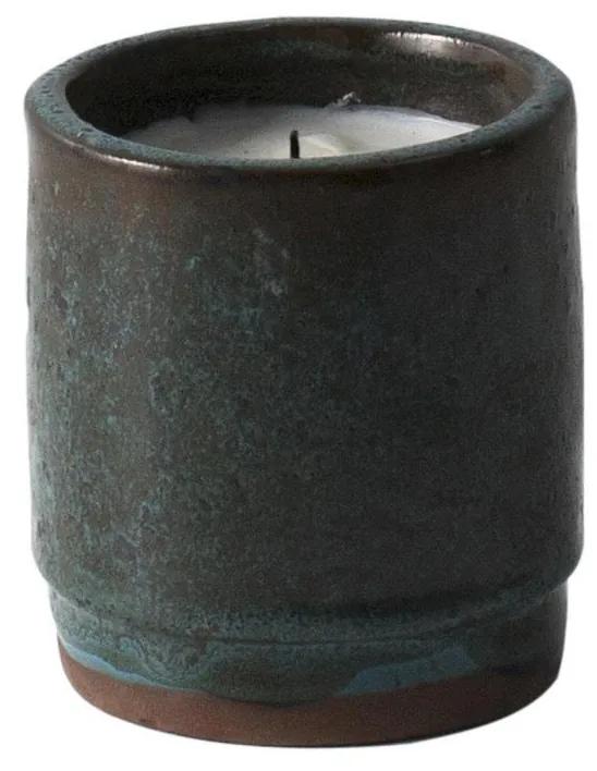 ferm LIVING Vonná svíčka v keramickém svícnu Green, modrá barva, zelená barva, keramika, vosk