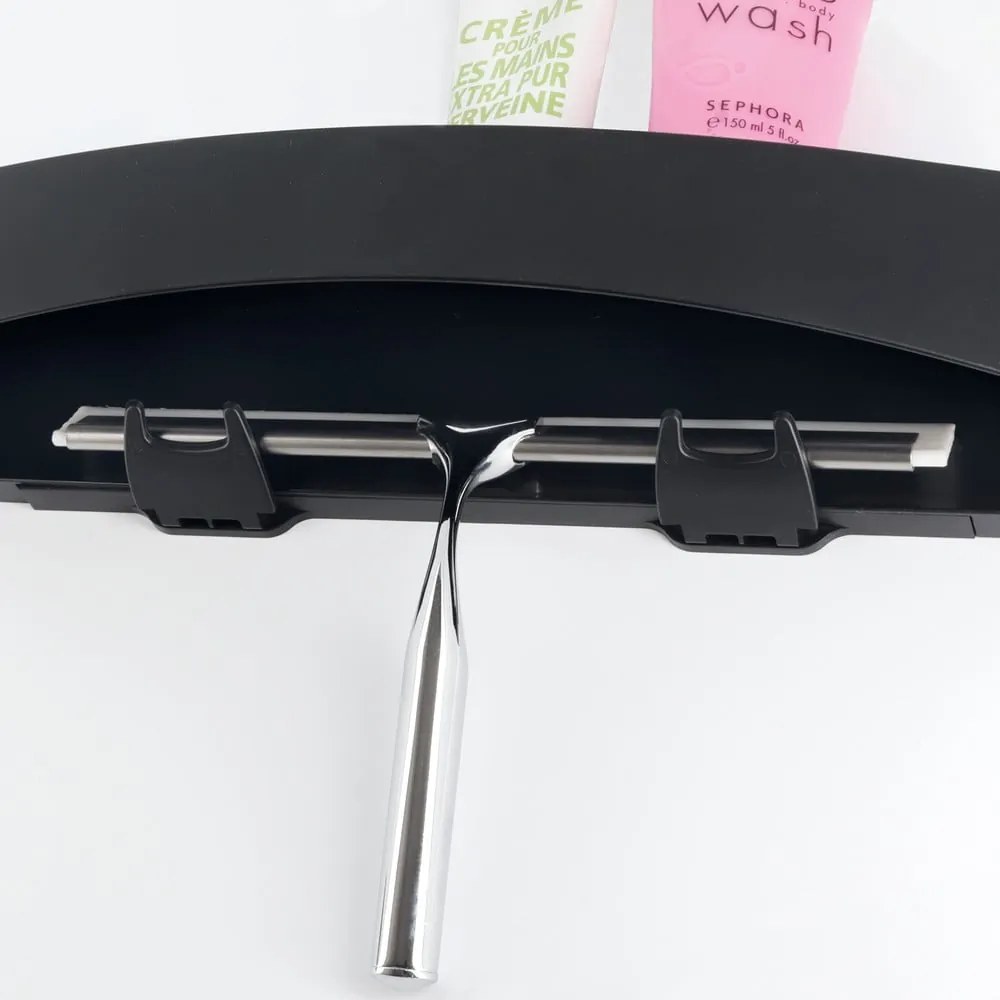 Černá nástěnná samodržící polička Compactor Clever Flip Shower Shelf
