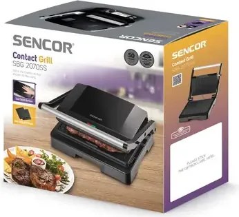 SENCOR SBG 2070SS černá / Kontaktní gril / 1000 W / Regulace teploty