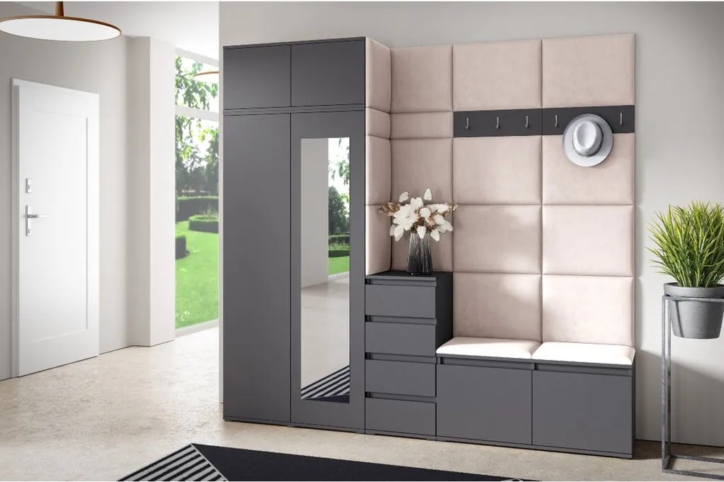 Eka Předsíňová stěna s čalouněnými panely Trinity 33 - Grafit / Krémová bílá 2301