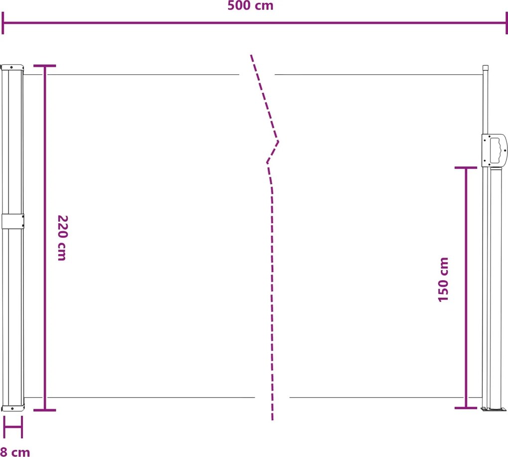 vidaXL Zatahovací boční markýza 220 x 500 cm [42035505] Barva: Černá