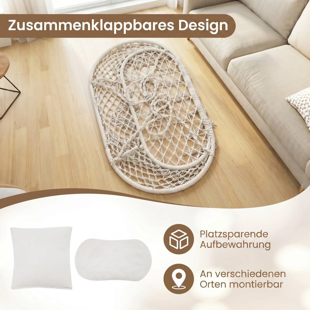 Costway 2-sedačkové závěsné křeslo Boho závěsná houpačka pro 2 osoby s polštáři