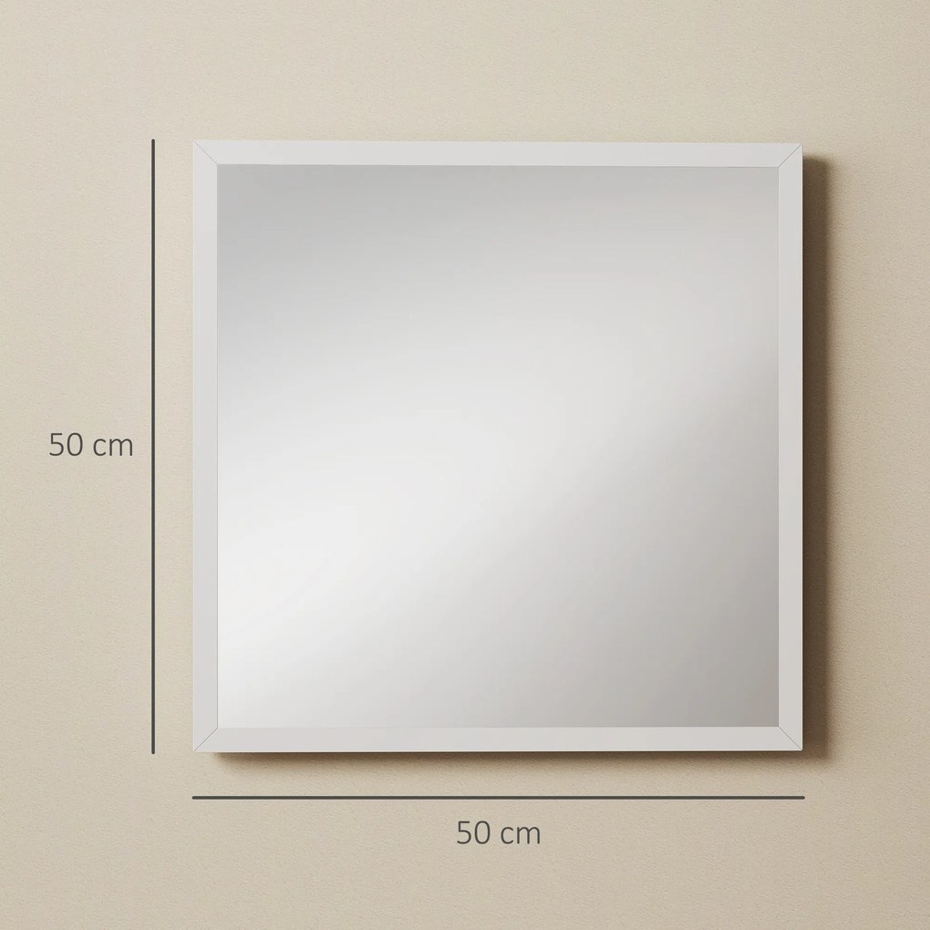 HOMCOM čtvercové nástěnné zrcadlo 50 × 50 cm, bílý MDF rám
